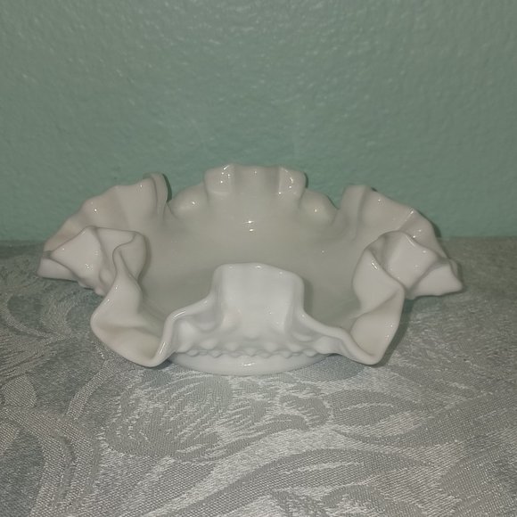 Fenton | Accents | Vintage Fenton Hobnail Milk Glass Ruffle Top Dish ...